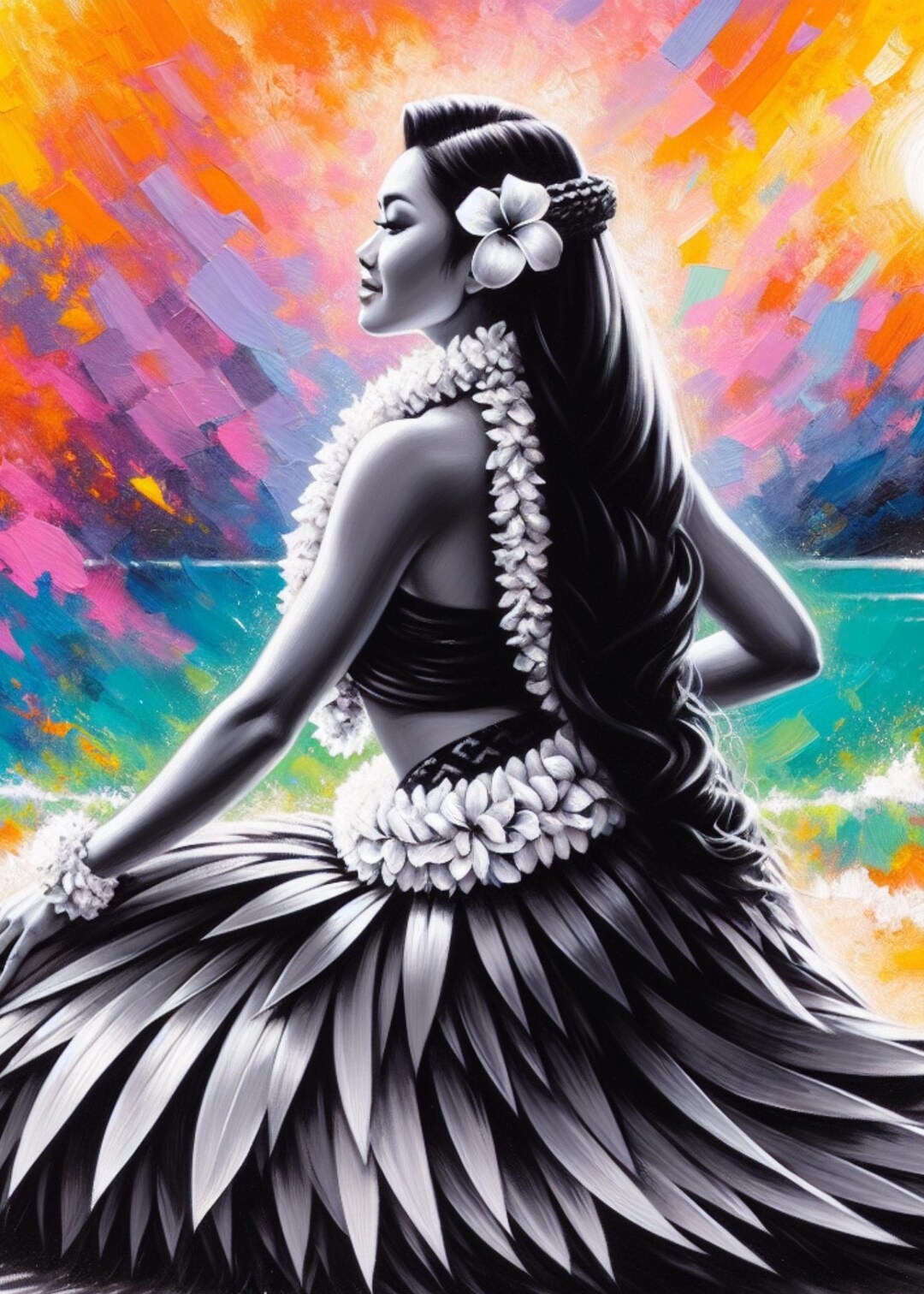 Hawaiian Hula Girl – Tropical Sunset Wall Art -instant Downloads ...