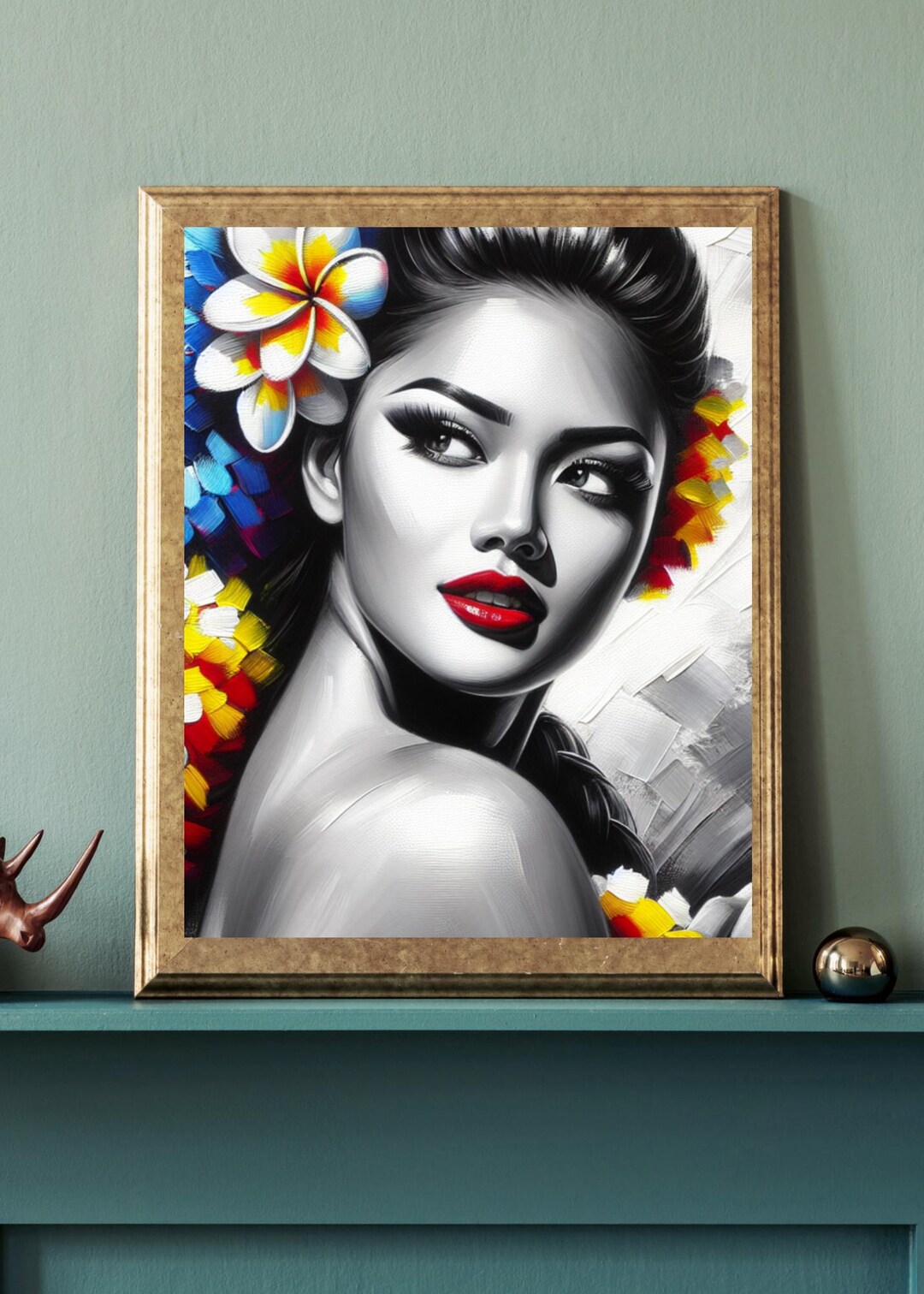 Polynesian Hula Art - Black & White With Color Details, Instant ...