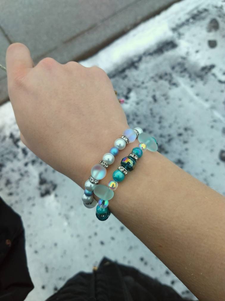 MERMAID Bracelet, Opal Bead Stretchy, Mermaid Sea Glass Crystal ...