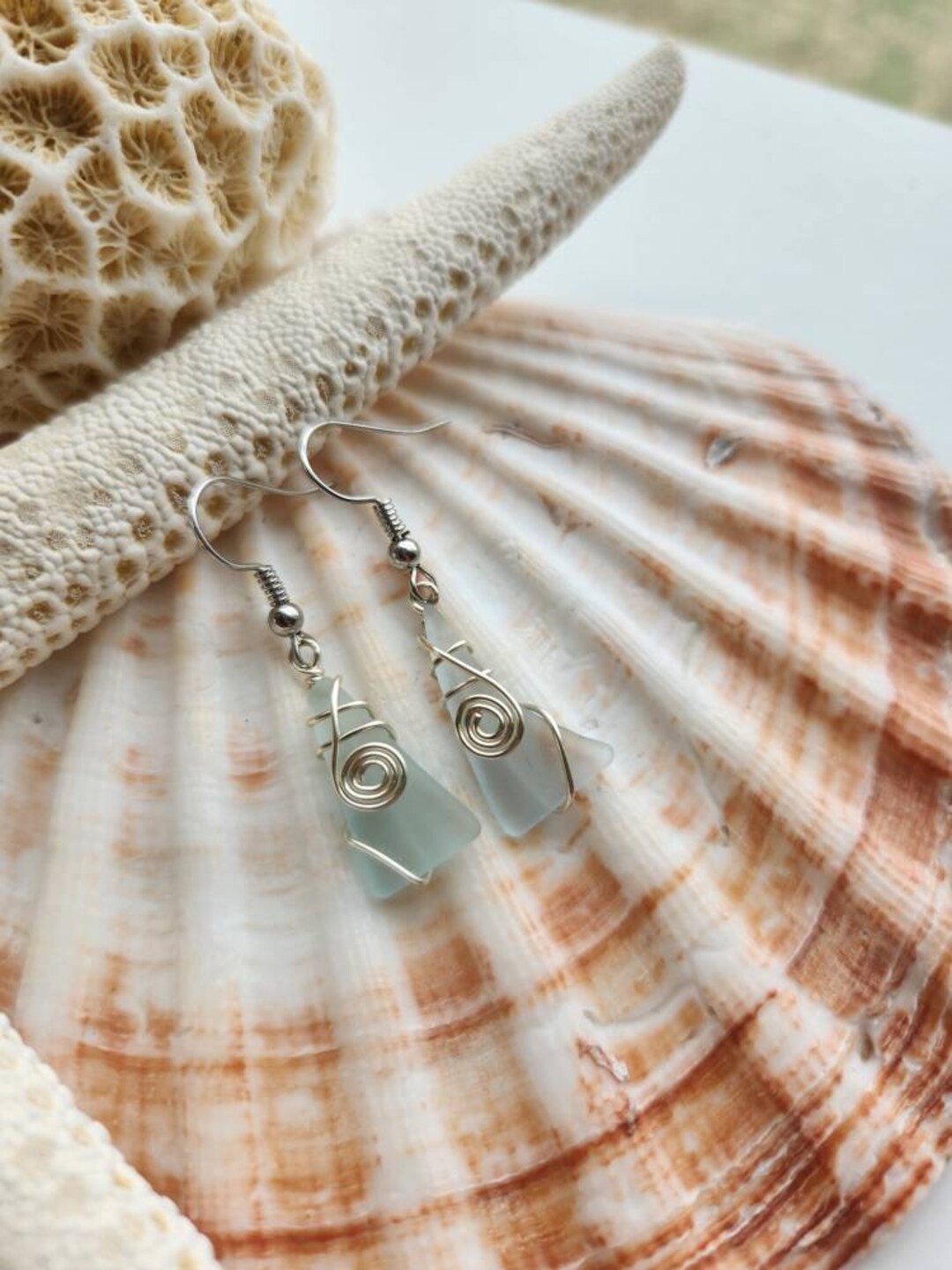 Ice Blue Sea Glass Earrings, Ice Blue Earrings, Aqua Sea Glass Earrings ...