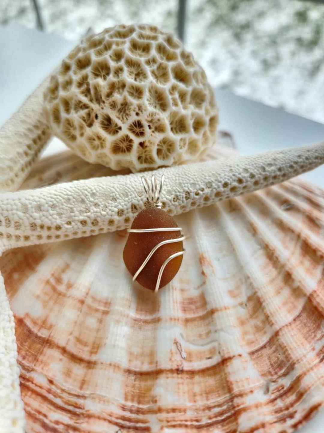 Genuine Sea Glass Pendant, Okinawa Brown Sea Glass Pendant, Sea Glass ...