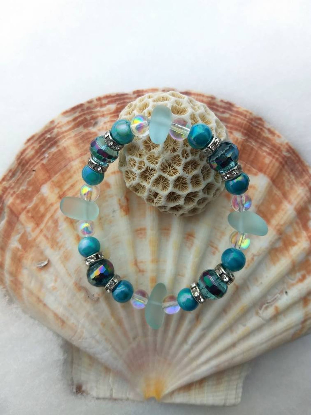 MERMAID Bracelet, Opal Bead Stretchy, Mermaid Sea Glass Crystal ...