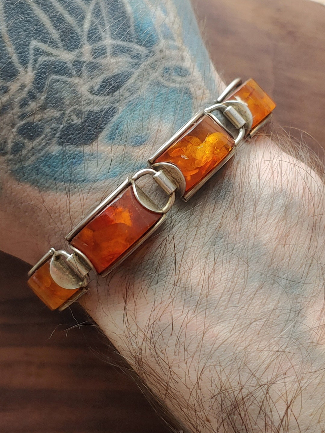 Vintage Art Nouveau Bernstein Gemstone 835 Silver Bracelet Jugendstil ...