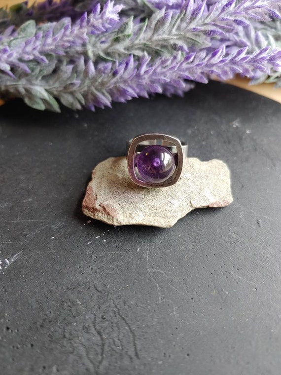 Vintage Astri Holthe Amethyst Ball Sphere Ring - 800 … - Gem