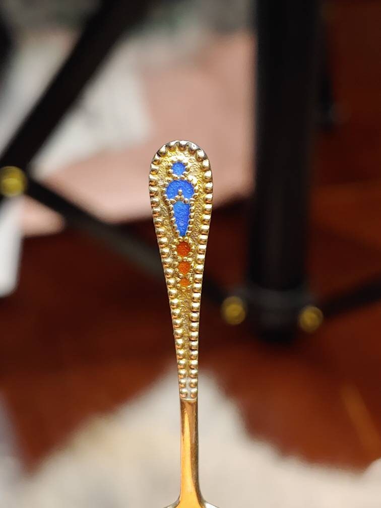 Russian Enamel Sterling Silver Salt Spoon Marked 875 Soviet Silver ...