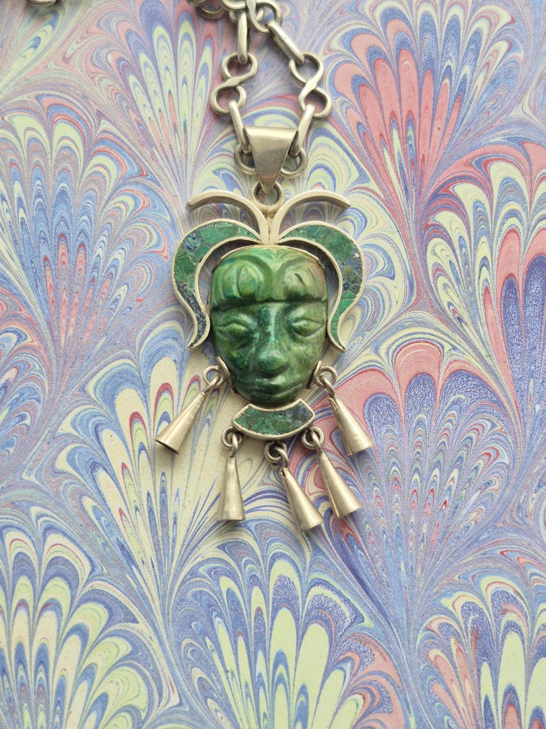 Vintage Mexican Taxco Aztec Warrior Abalone Necklace & Pendant ...
