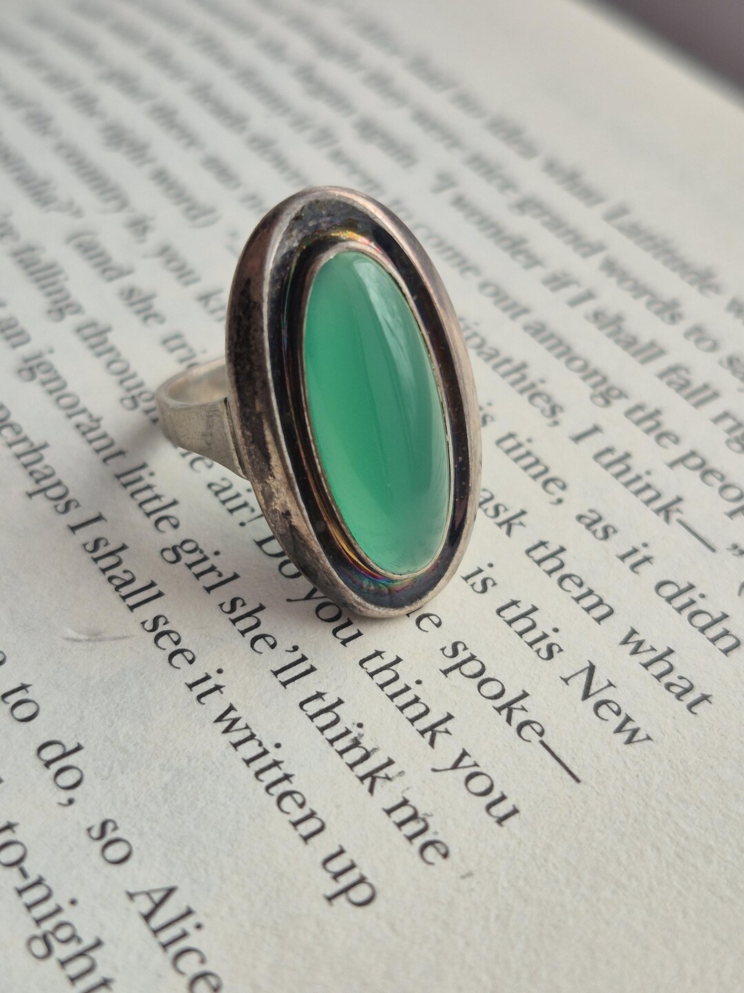 Vintage Art Deco Chrysoprase 835 Silver Ring - Jugendstil Style ...