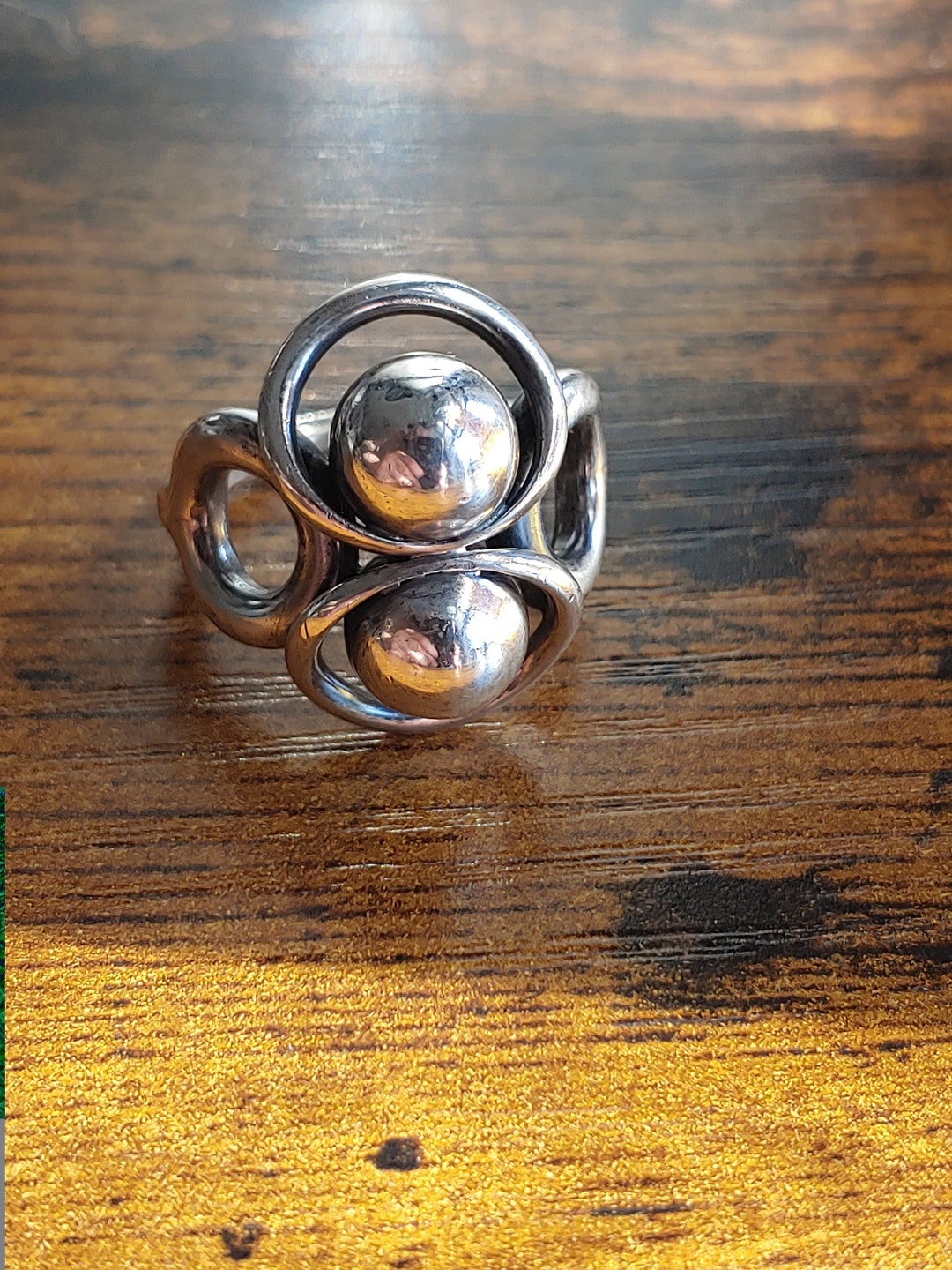 Vintage Hans Hansen Sterling Silver Ball Ring - Scandinavian Silver Ring - Denmark Silver Ring ...