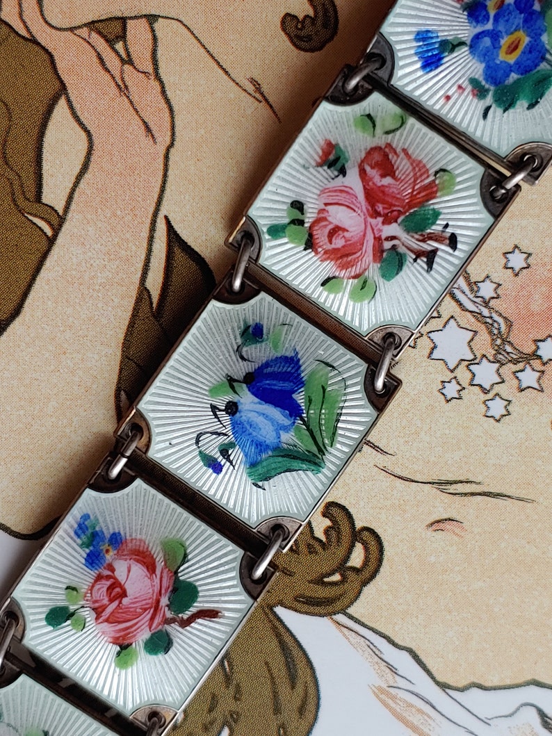 Vintage Elvik & Co Sterling Silver White Guilloche Enamel Floral ...