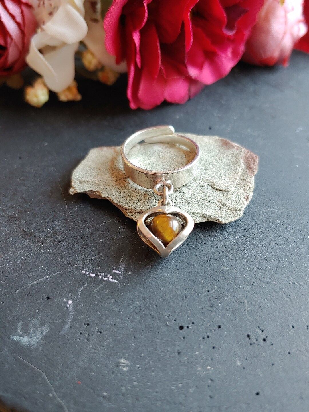 Vintage K.E. Palmberg Silver Tigers Eye Heart Ring- Swedish Silver ...