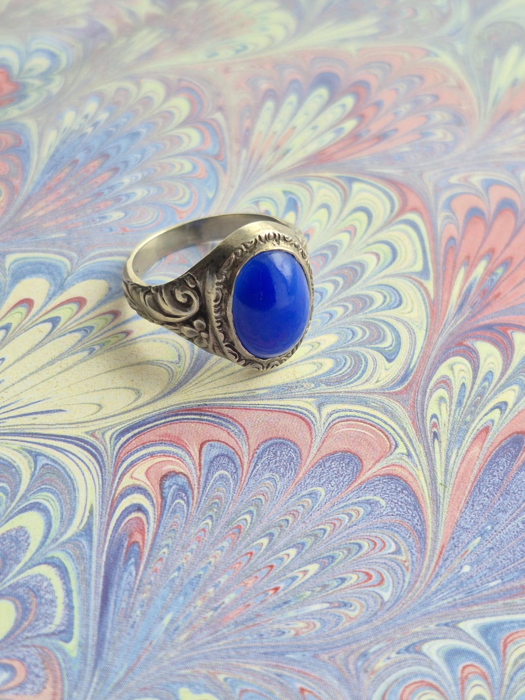Vintage Art Deco Lapis 835 Silver Ring - Jugendstil Style - Silver ...