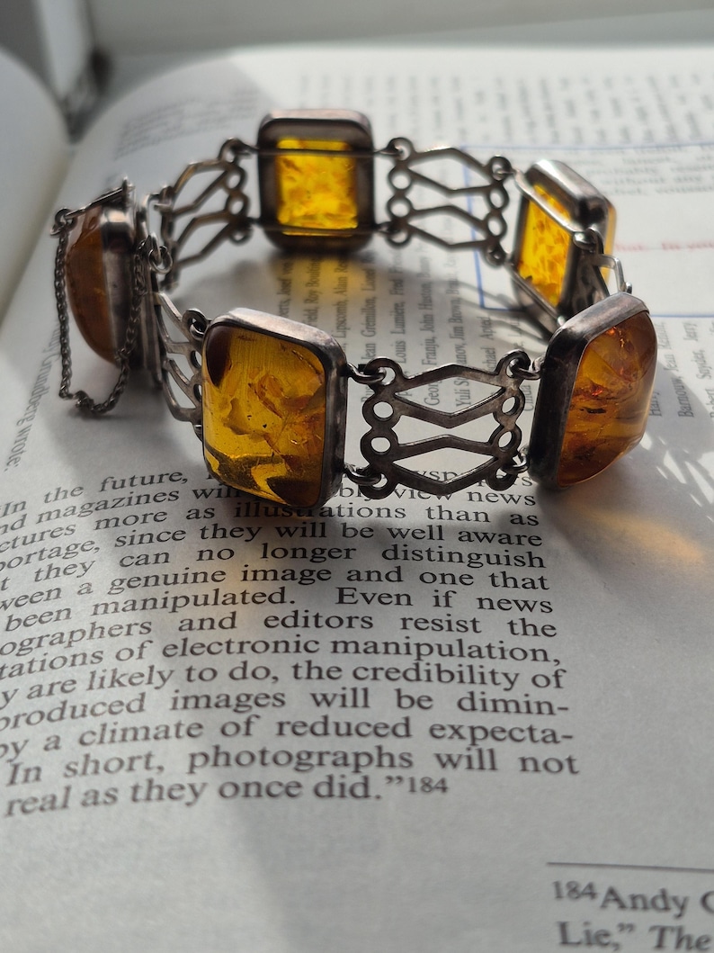 Vintage Art Deco Bernstein Gemstone 835 Silver Bracelet - Jugendstil ...