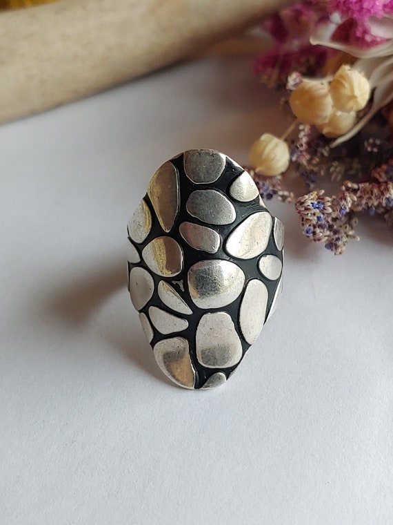 Rare Vintage Mexican Taxco cobblestone ring- Boho sty… - Gem