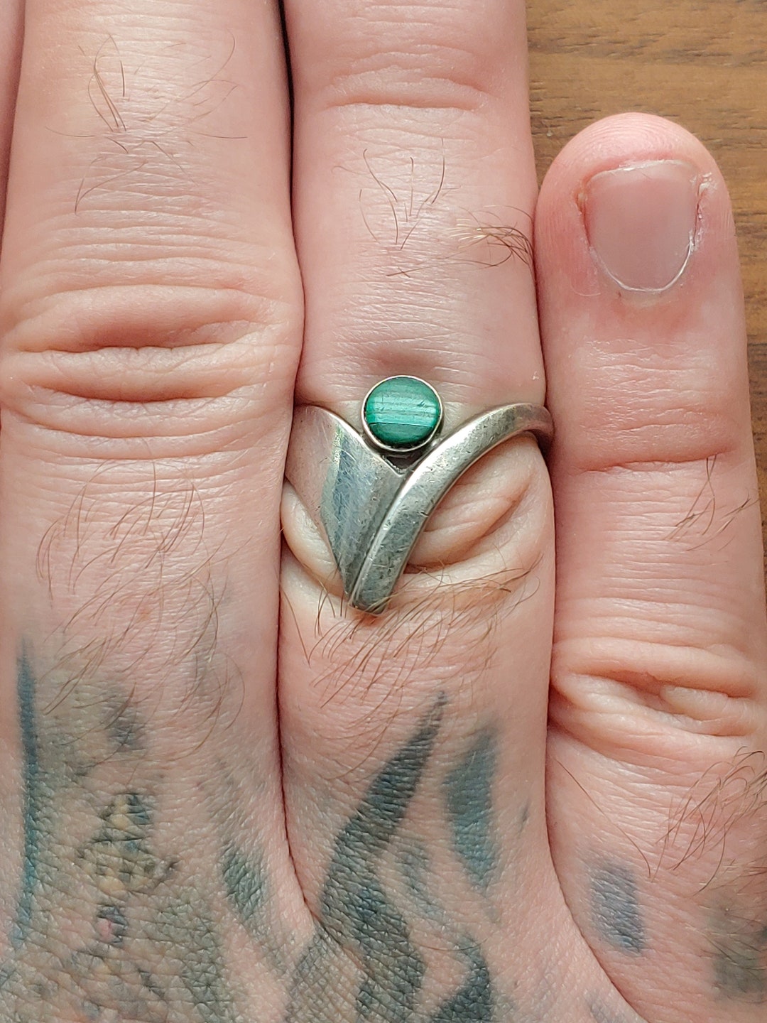 Vintage ALW Jacobsen Denmark Sterling Silver Malachite Ring- Modernist ...