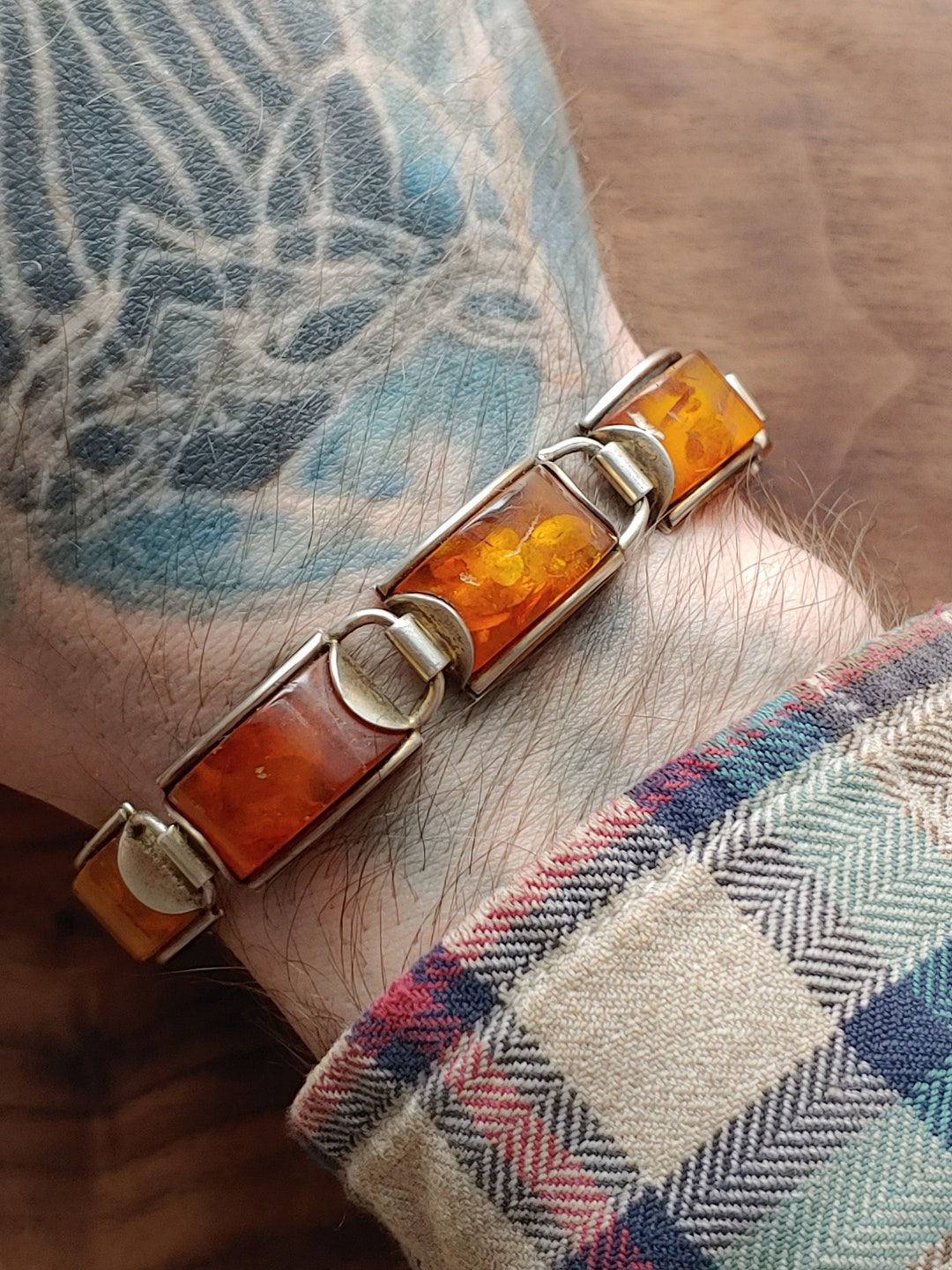 Vintage Art Deco Bernstein Gemstone 835 Silver Bracelet - Jugendstil ...