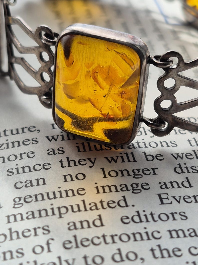 Vintage Art Deco Bernstein Gemstone 835 Silver Bracelet - Jugendstil ...