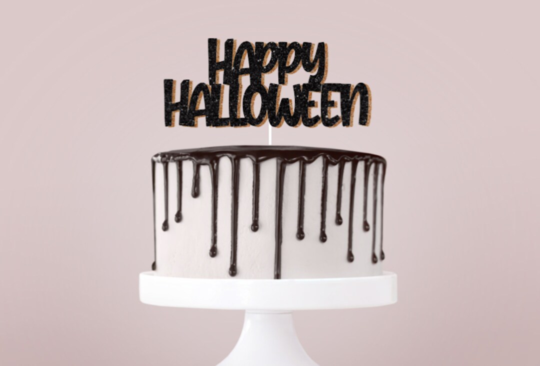 Happy Halloween Cake Topper, Halloween Cake Topper, Black Orange Cake ...