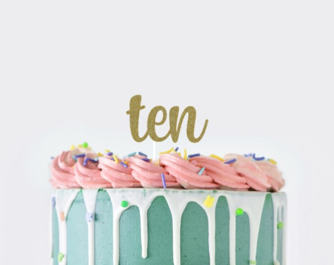 Ten Cake Topper Tenth Birthday Cake Topper Ten Birthday Decor Gold Cake ...