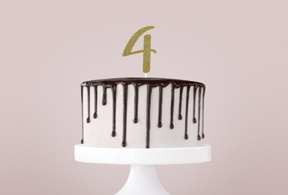 4 Cake Topper 4th Birthday Cake Topper Glitter Topper - Etsy