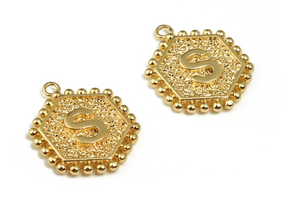 Brass Hexagon Letter S Charms Alphabet Pendant Charm 18K | Etsy