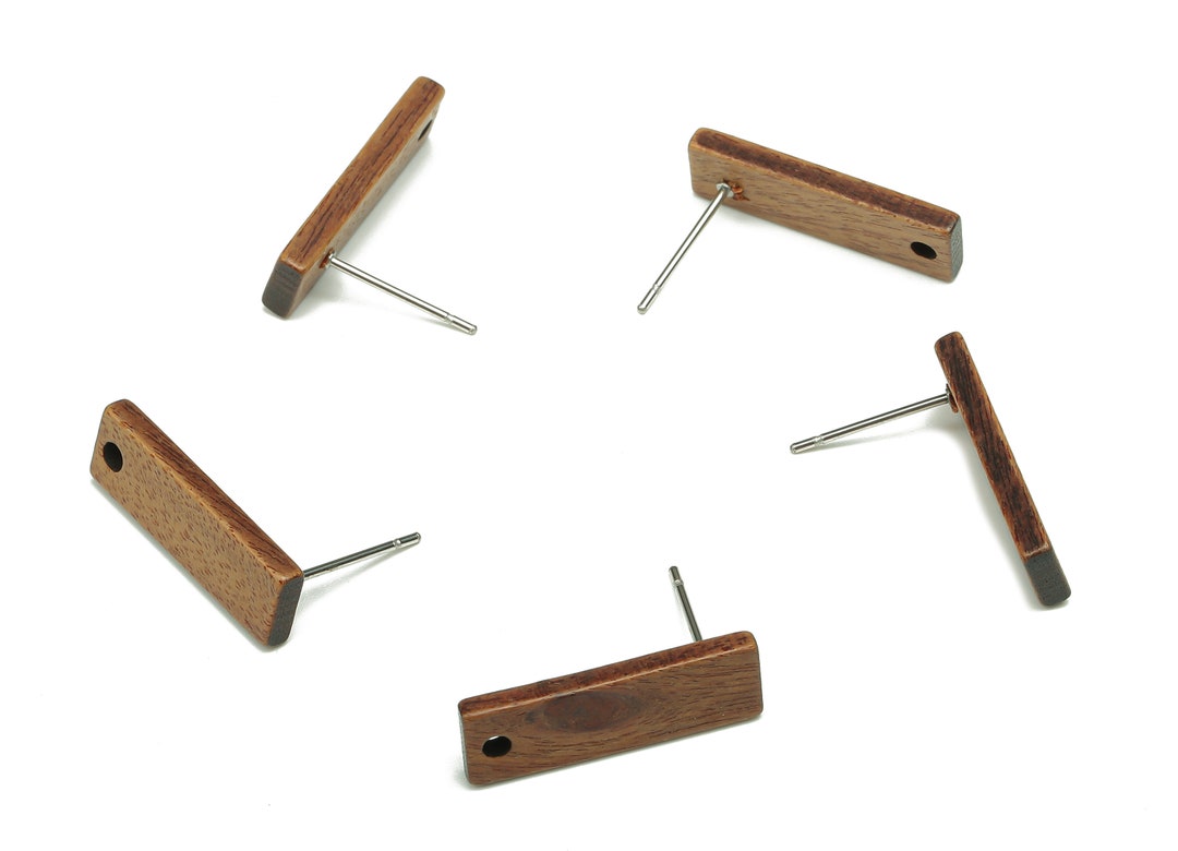 Natural Wooden Bar Earring Stud - Walnut Wood Brown Rectangle Earring ...