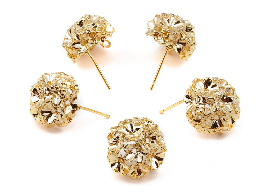 Brass Flowers Earing Post - Brass Bouquet Earring Stud - 18K Real Gold ...