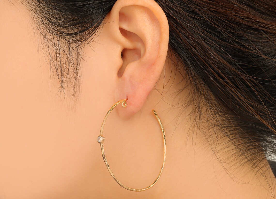 Brass Hoop Earring Stud With Zircon - Brass C Earring Post With Loop ...