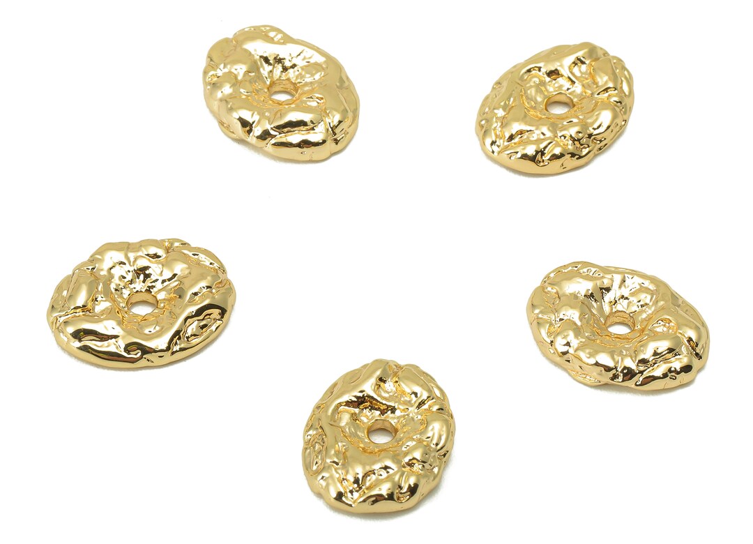 Brass Ellipse Spacer Bead - Brass Cubic Textured Charm - Irregular ...