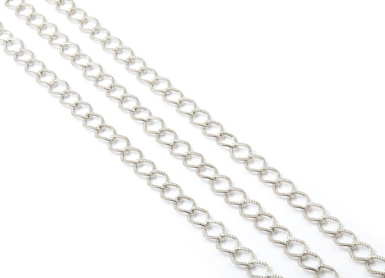 Textured Diamond Cable Chain Hammered Flat Chain silver - Etsy