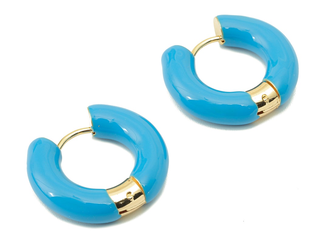 Stainless Steel Circle Earring Clasps - Blue Enamel Thick Hoop Earring ...