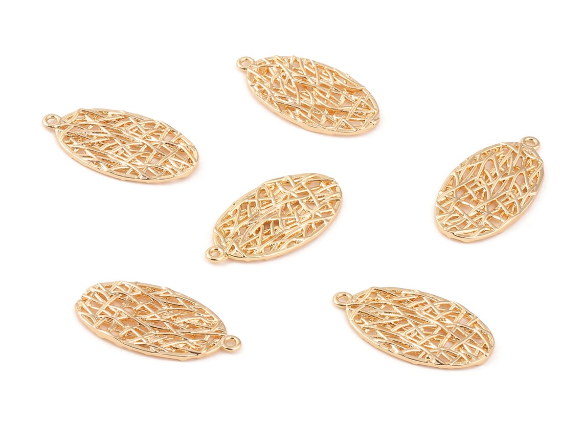 Brass Oval Charms Brass Oval Pendant 18K Real Gold Plated - Etsy