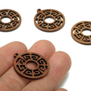 Mahogany Wood Round Charm - Coffee Color Circle Earring - Hollow ...