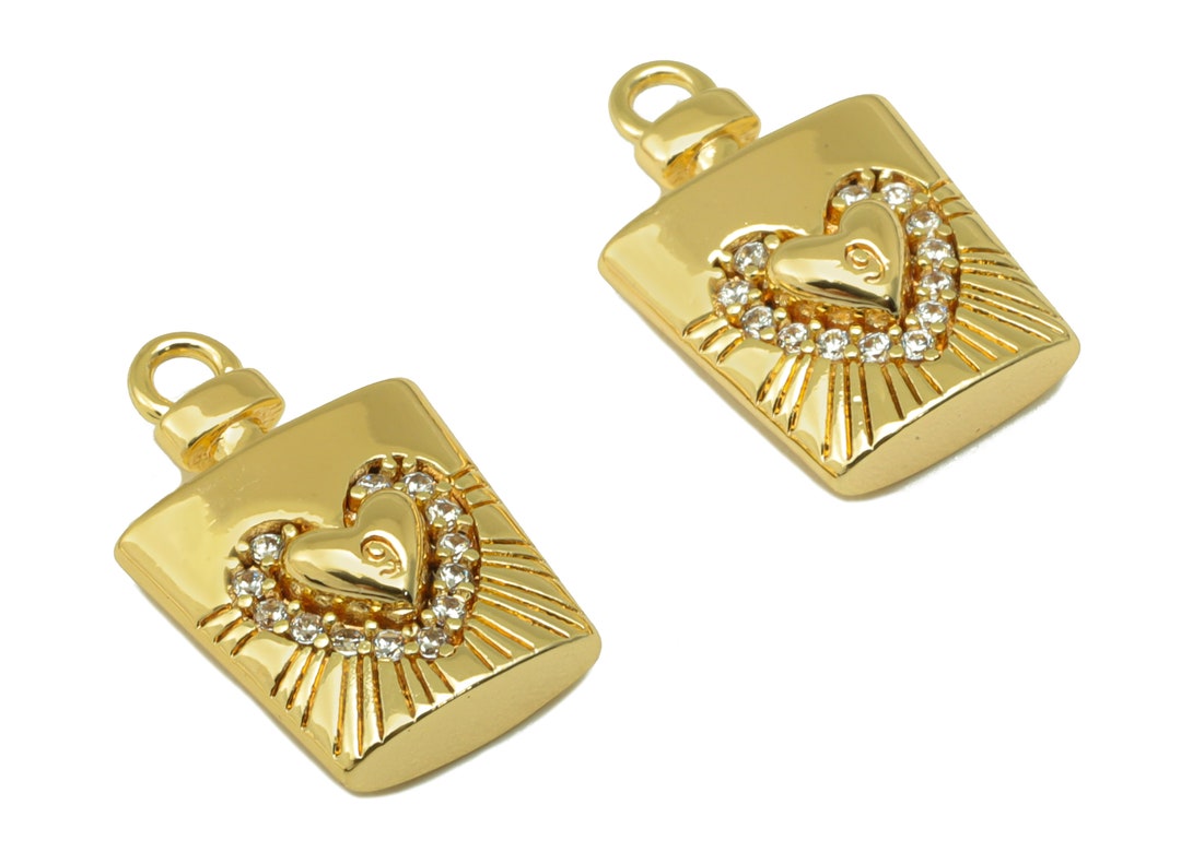 Brass Flagon Earring - Brass Cubic Zirconia Perfume Bottle Pendant - CZ ...