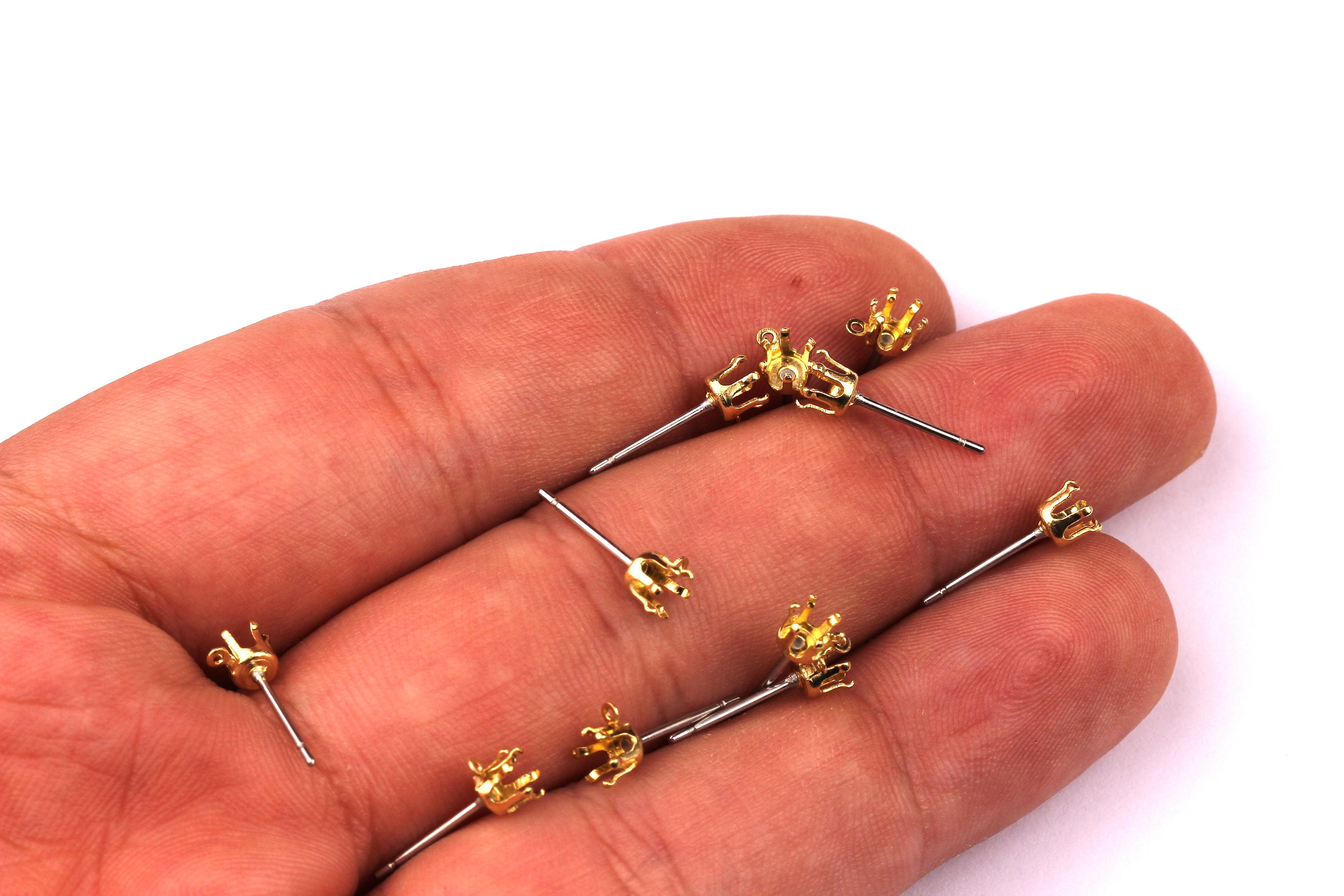 Brass Earring Post Brass Round Setting 316L Stainless | Etsy