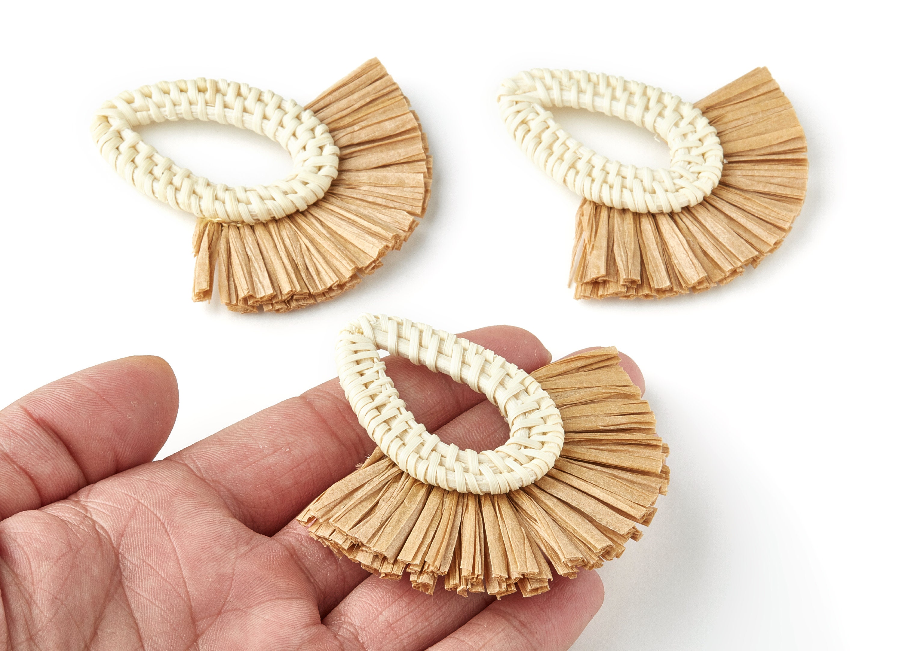 Handwoven Rattan With Raffia Tassels Charms Drop Shaped | Etsy