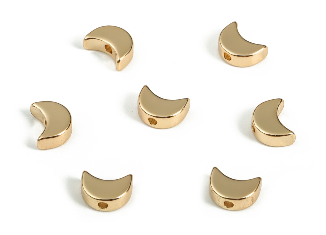 Blank Crescent Moon Beads - Brass Crescent Beads - 18K Real Gold Plated ...