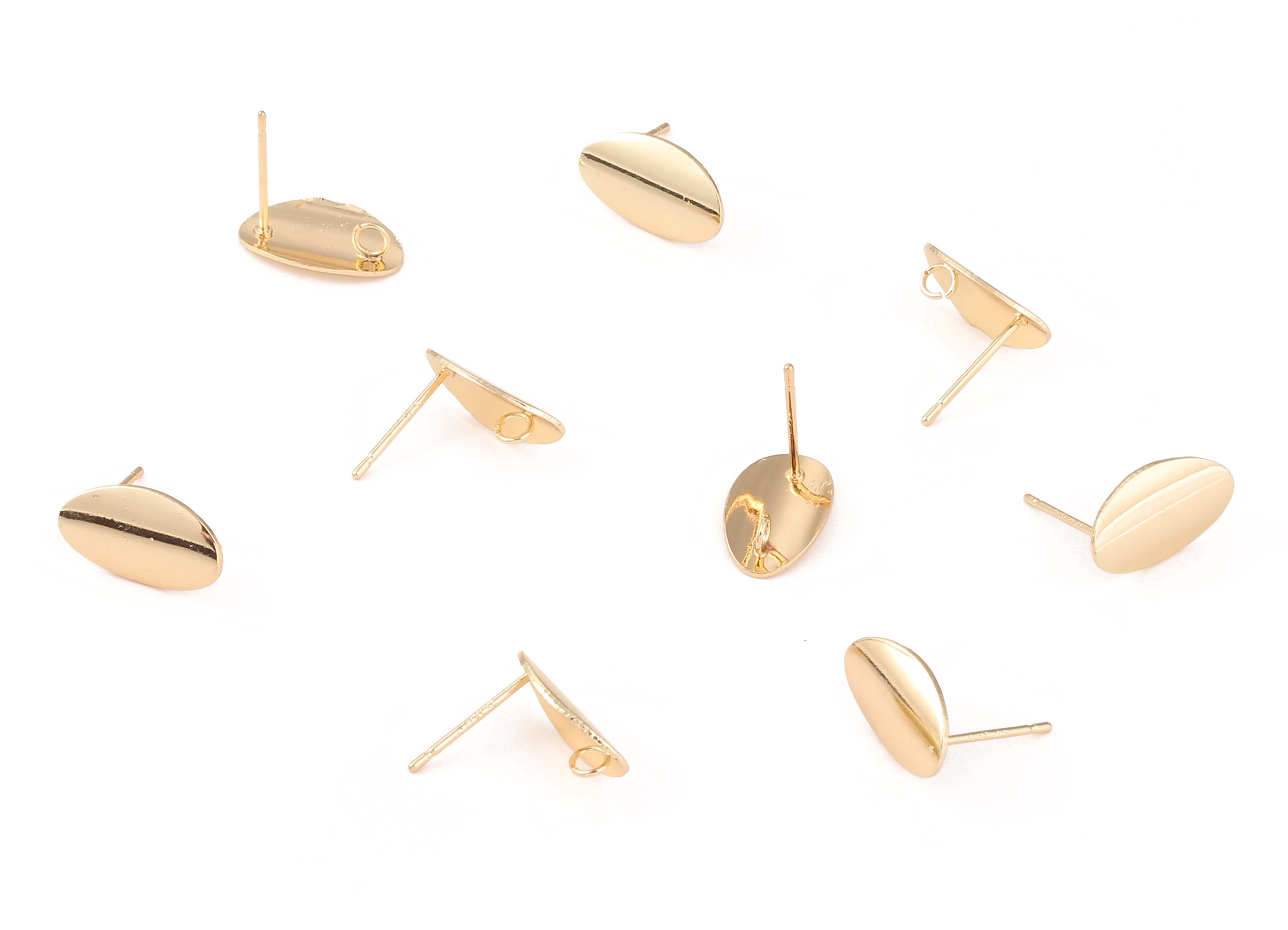 Brass Oval Earring Posts - Brass Oval Earring Stud - 18K Real Gold ...