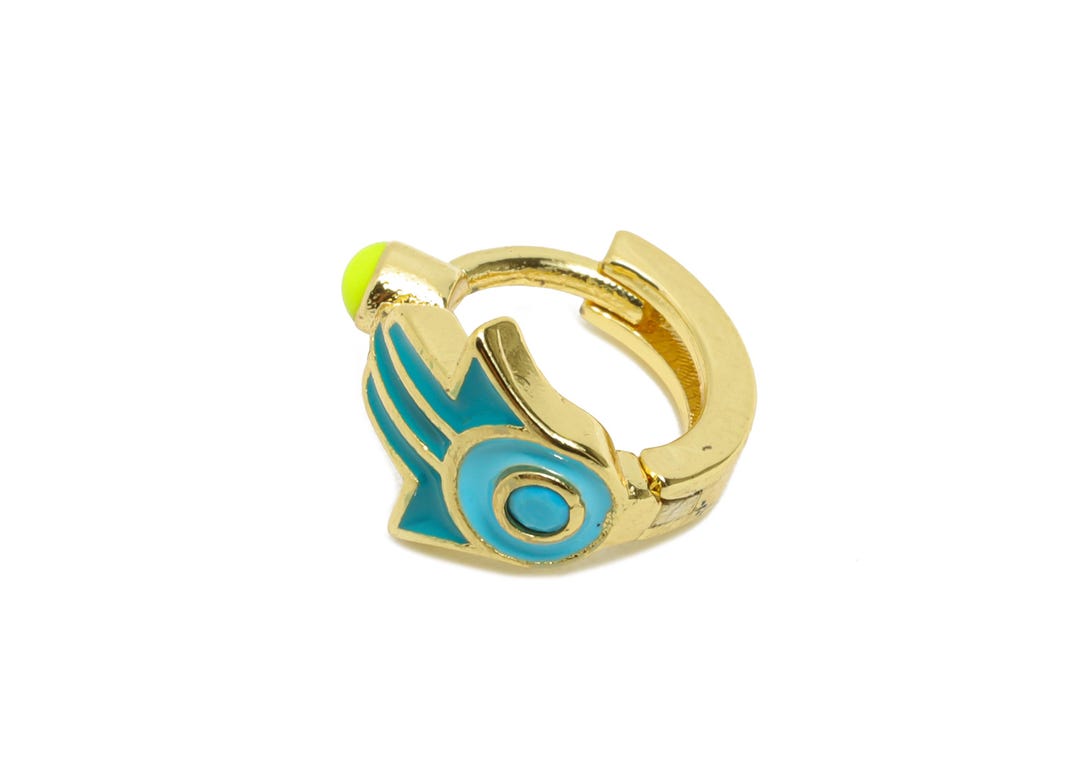 Gold Hamsa Huggie Hoop Clasp - Mini Enamel Statement Earring - Modern ...