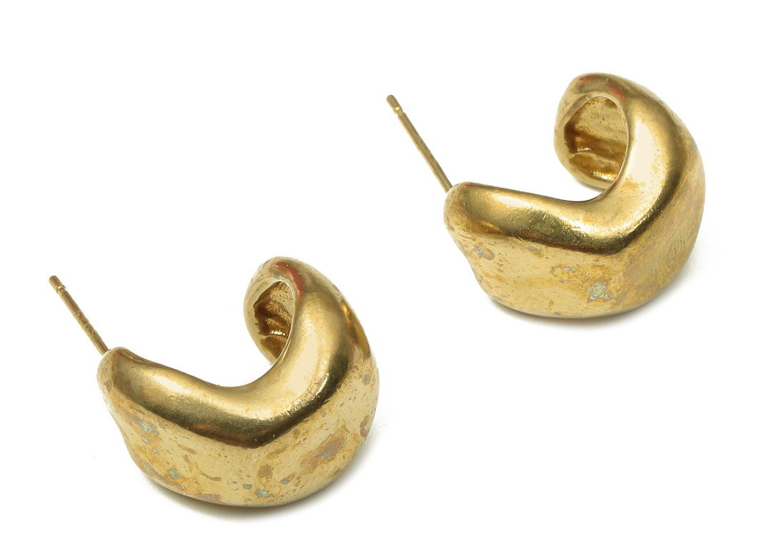 Brass Earring Studs - Raw Brass C Earrings Post - Open Thick Hoop Stud ...