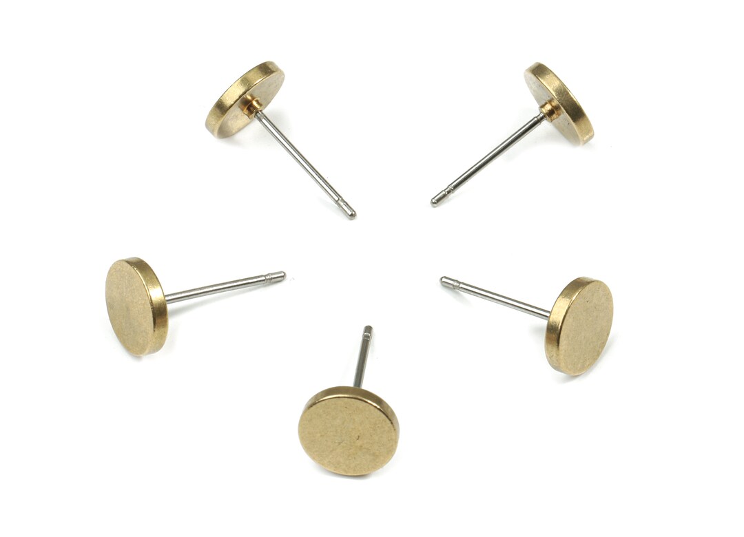 Brass Round Earring Stud - Raw Brass Circle Earring Post - Steel Stud ...