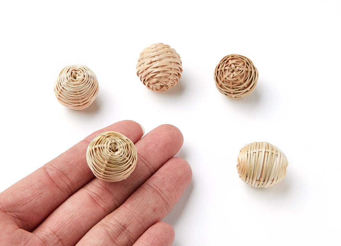 Handwoven Paper Rope Earrings - Ball Shaped Paper Rope Pendant - Wooden ...