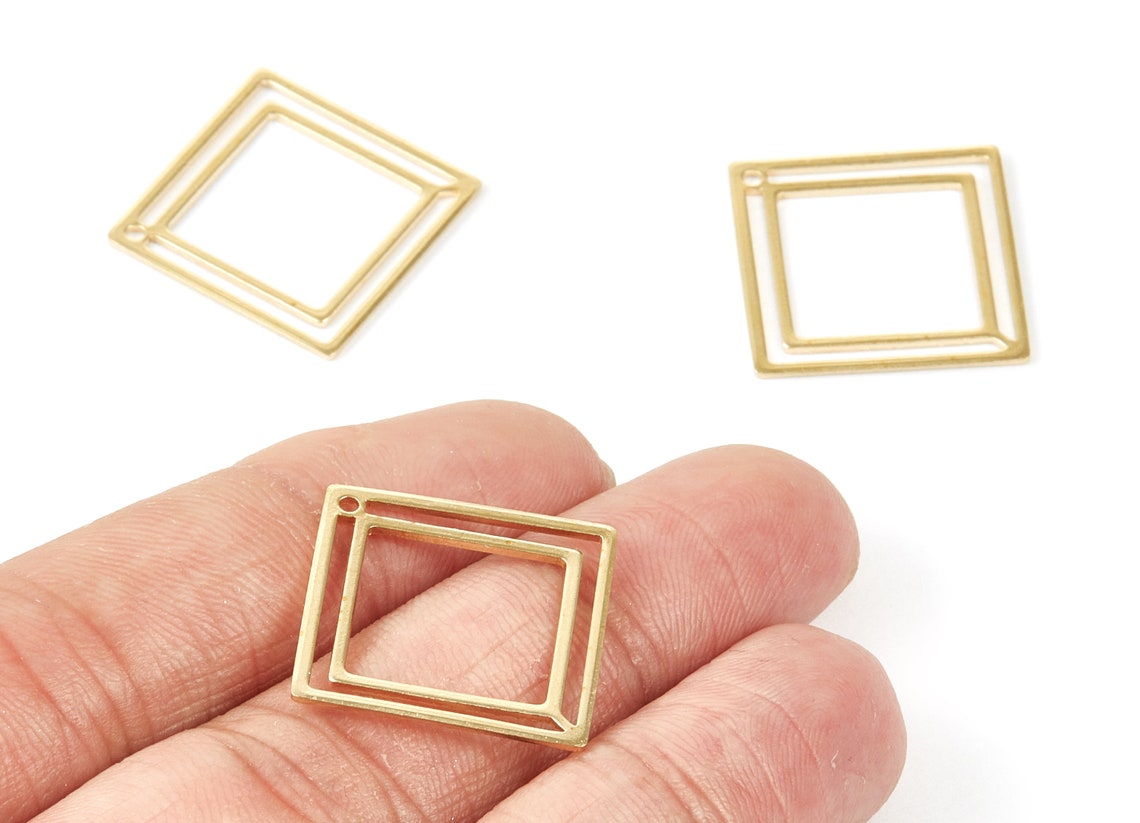 Brass Square Charms - Square Raw Brass Pendant - Earring Findings ...