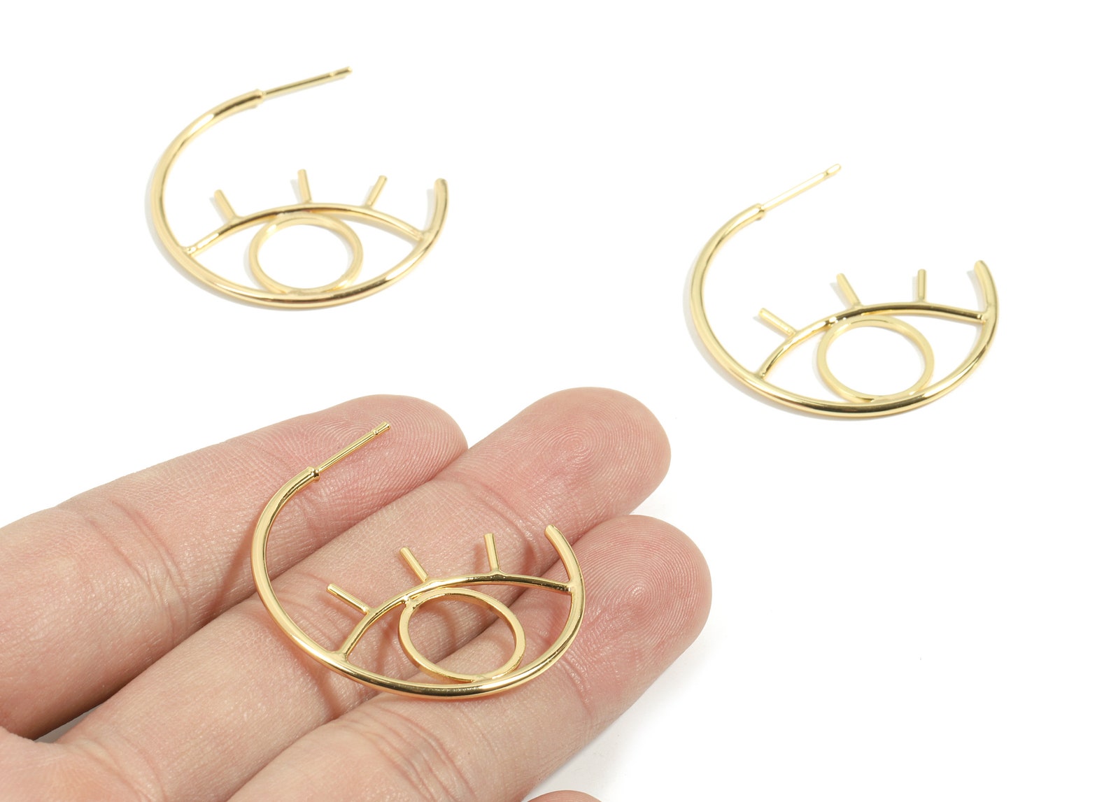 Brass Eye Earring Post - Gold Eye Earring Stud - Eye Open Hoop - 18K ...