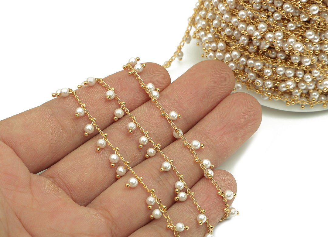 Brass Mini Curb Chain - Gold Satellite Curb Chain - Pearl Satellite ...