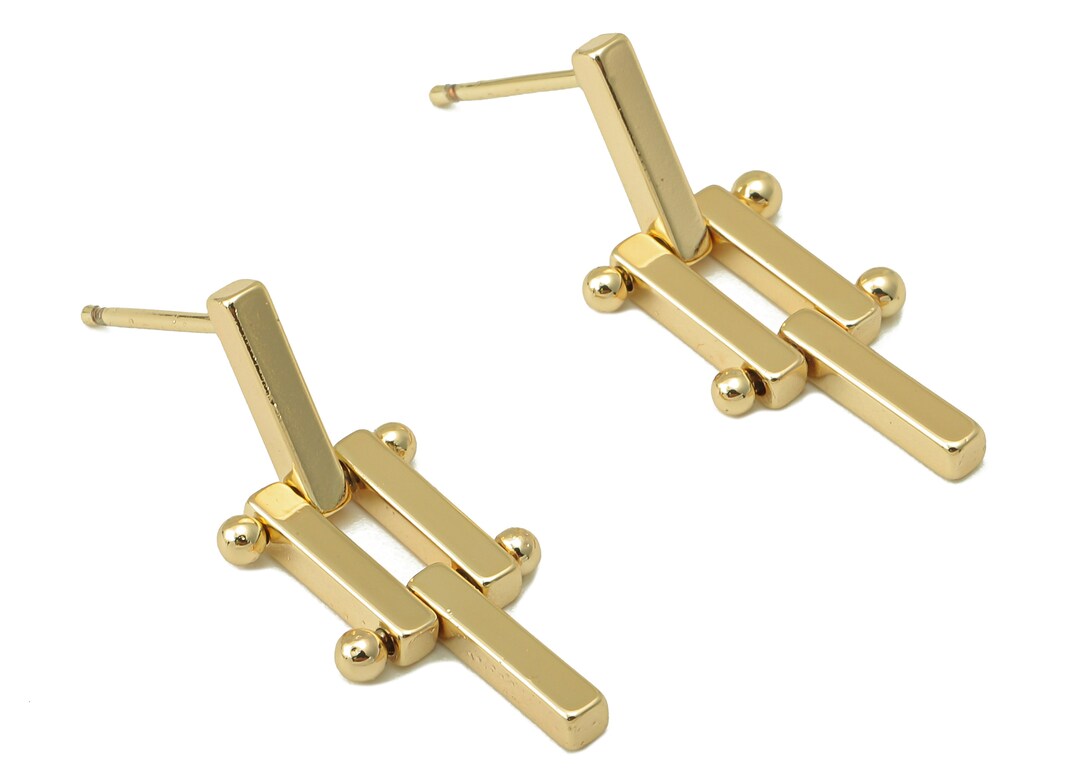 Brass Stud Earring - Rectangle Bars Mesh Earring Stud and Hanging Bras ...