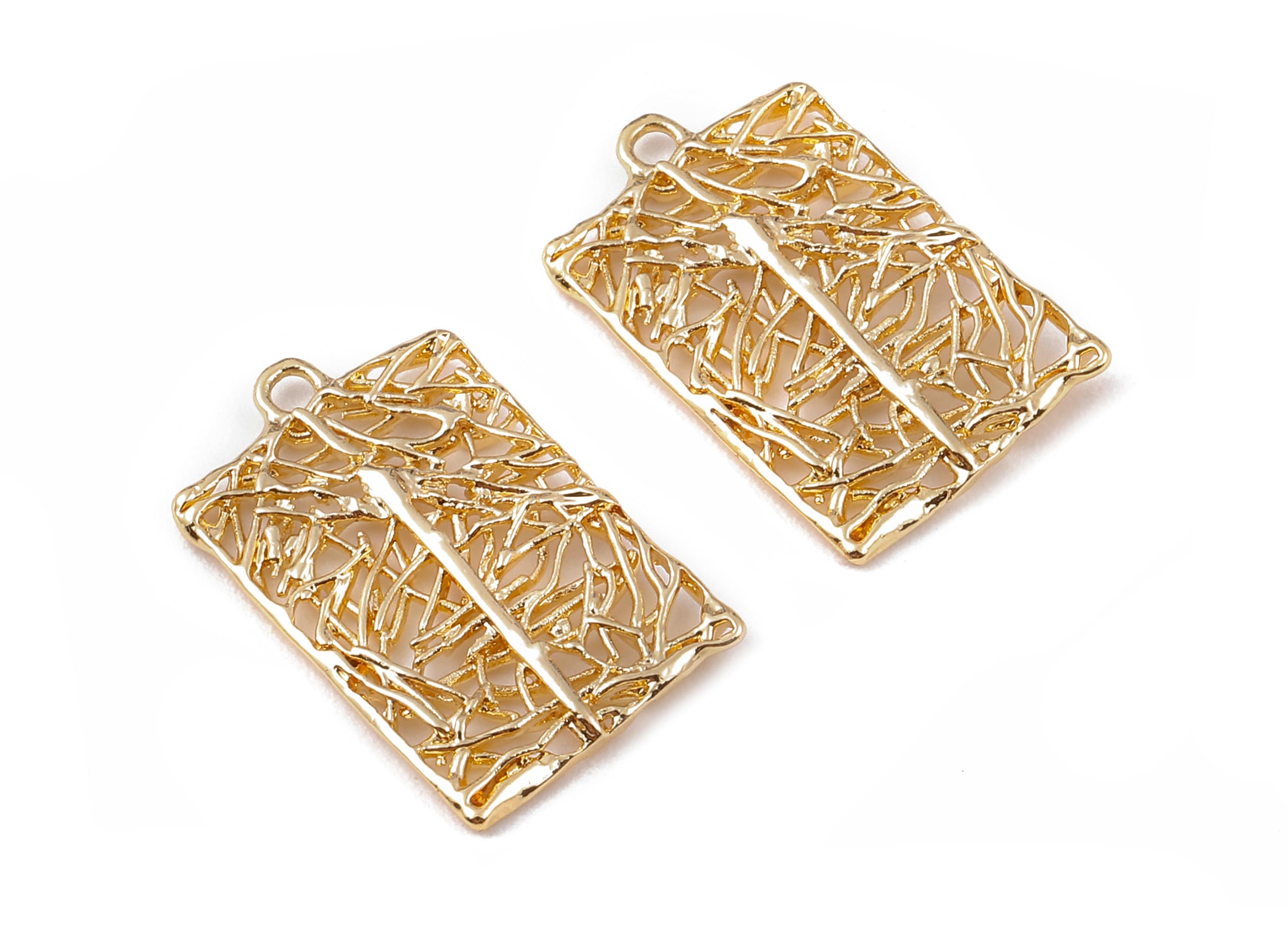 Brass Rectangle Charms Brass Rectangle Pendant 18K Real | Etsy