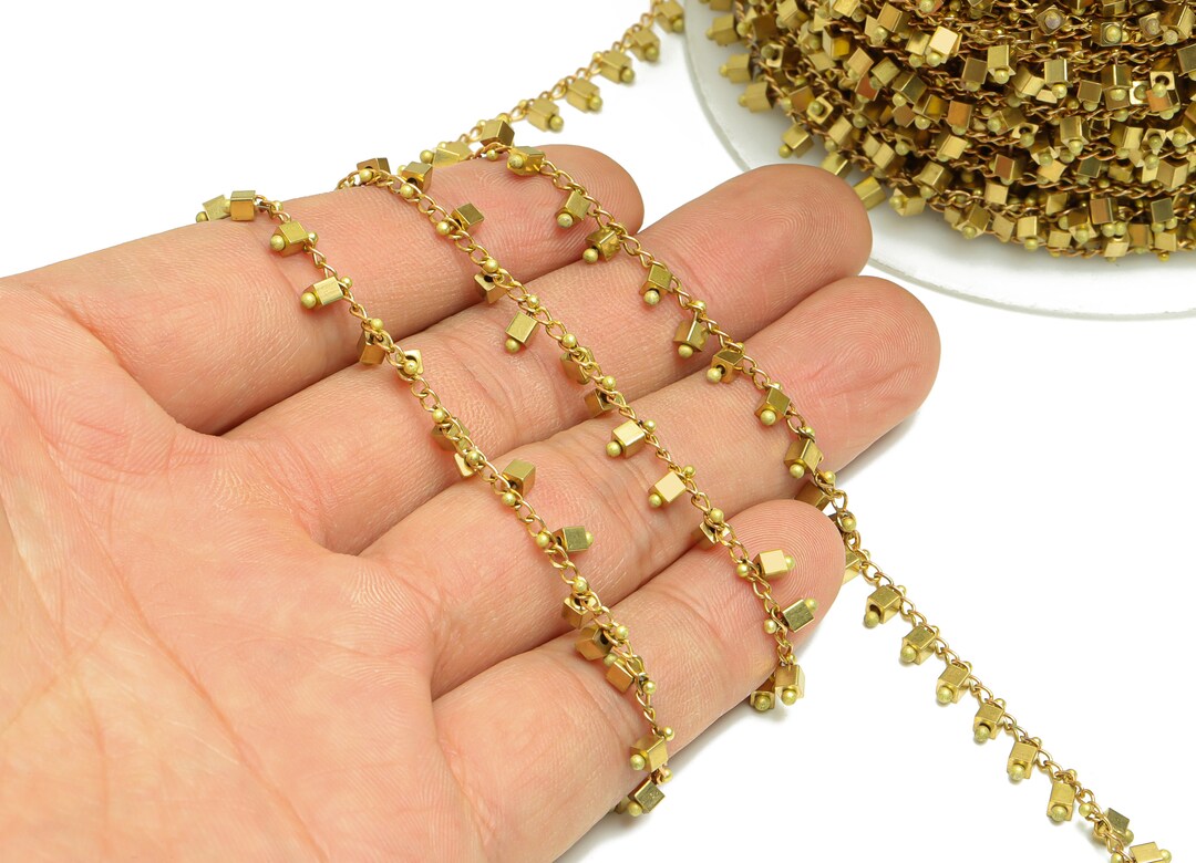 Cube Beaded Satellite Chain - Handmade Curb Chain - Cube Beads Chain ...
