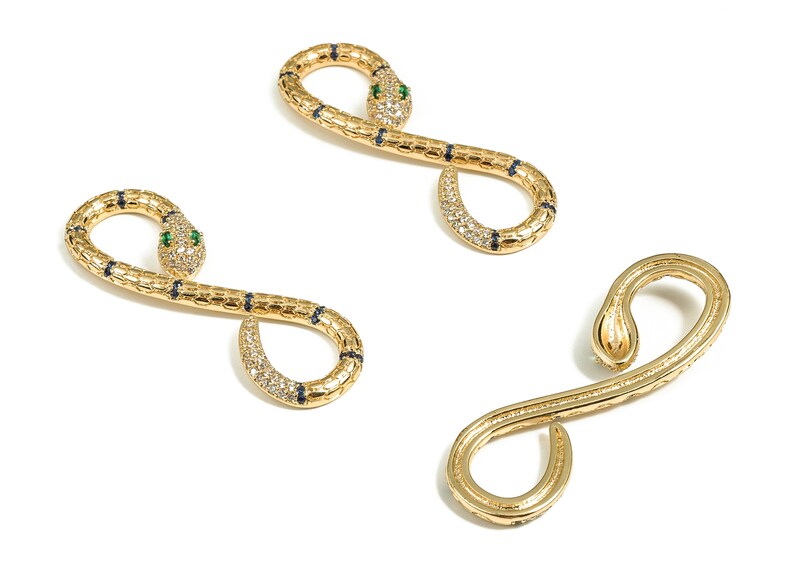 Brass Snake Earring Connector With Zircons - Gold Snake Charms - 18K ...