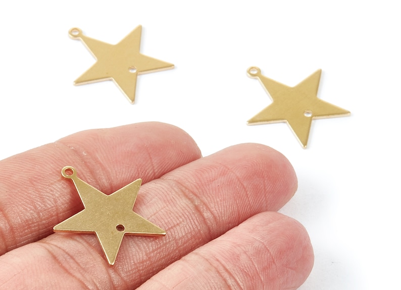 Brass Star Charms - Star Shaped Raw Brass Pendant - Connectors With 2 ...