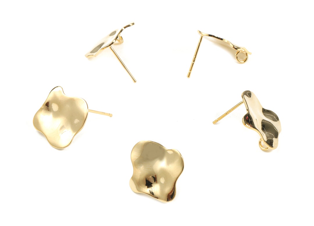 Brass Earing Stud With Loop - Brass Earring Post - 18K Real Gold Plated ...